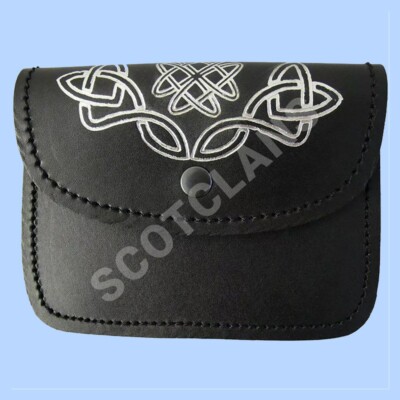 BLACK KILT BELT POUCH WITH CELTIC EMBOSSED 100% REAL LEATHER SPORRAN /POUCH 01 | eBay