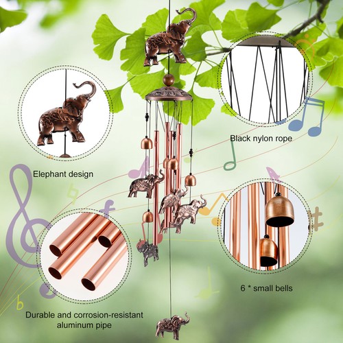 35inch Elephant Wind Chimes Bronze Metal Tubes Wind Chimes Memorial ...