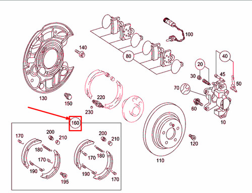 2001-2010 Mercedes-Benz C-Class W203 Rear Hand Brake Shoe Kit 01-10 ...