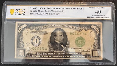 1934 $1000 Kansas City ONE THOUSAND DOLLAR BILL PCGS EF 40 Comment | eBay