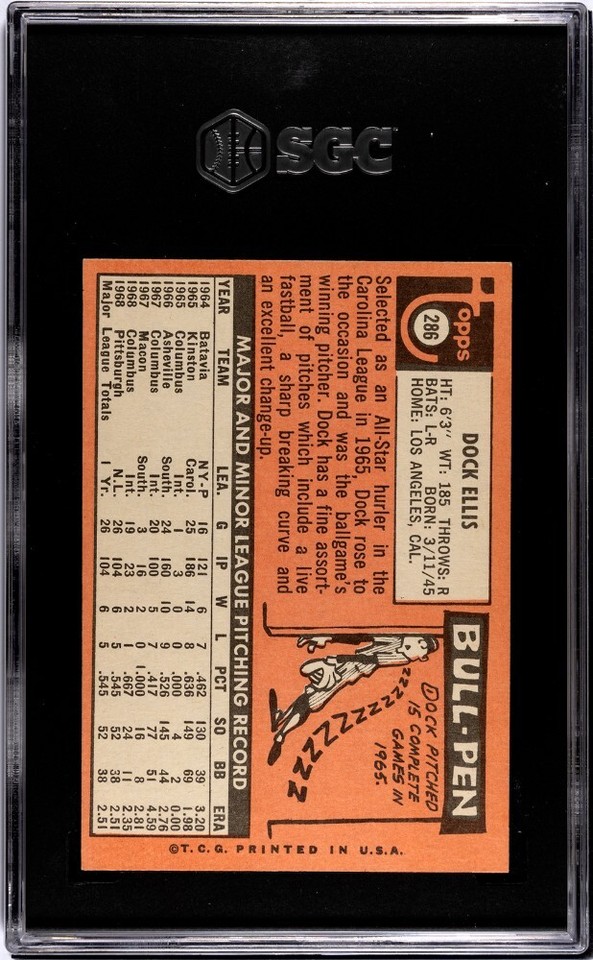 1969 TOPPS #286 DOCK ELLIS PITTSBURGH PIRATES BASEBALL RC ROOKIE CARD ...