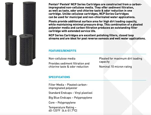 Pentair NCP-BB Big Blue Carbon Water Filter, 10-Inch, Whole House Non ...