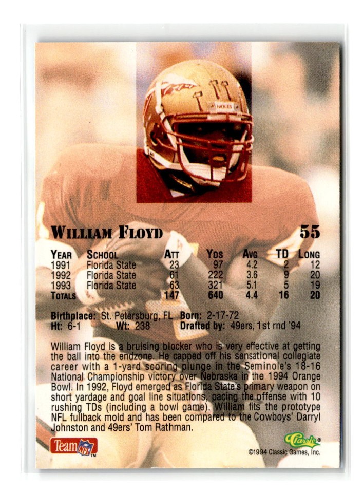1994 Classic NFL Draft - #55 - William Floyd - San Francisco 49ers | eBay