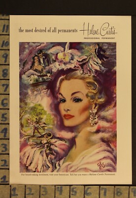 1951 HELENE CURTIS PERMANENT HAIR STYLE STYLIST BEAUTY VINTAGE ART AD ...