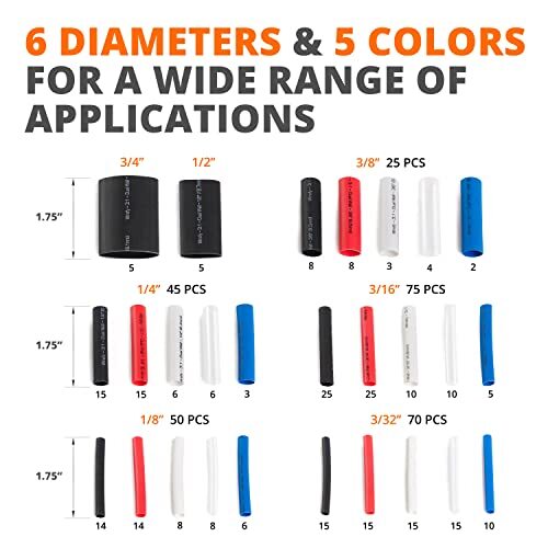 Wirefy Heat Shrink Tubing Kit 3:1 Ratio Adhesive Lined, Marine Grade ...