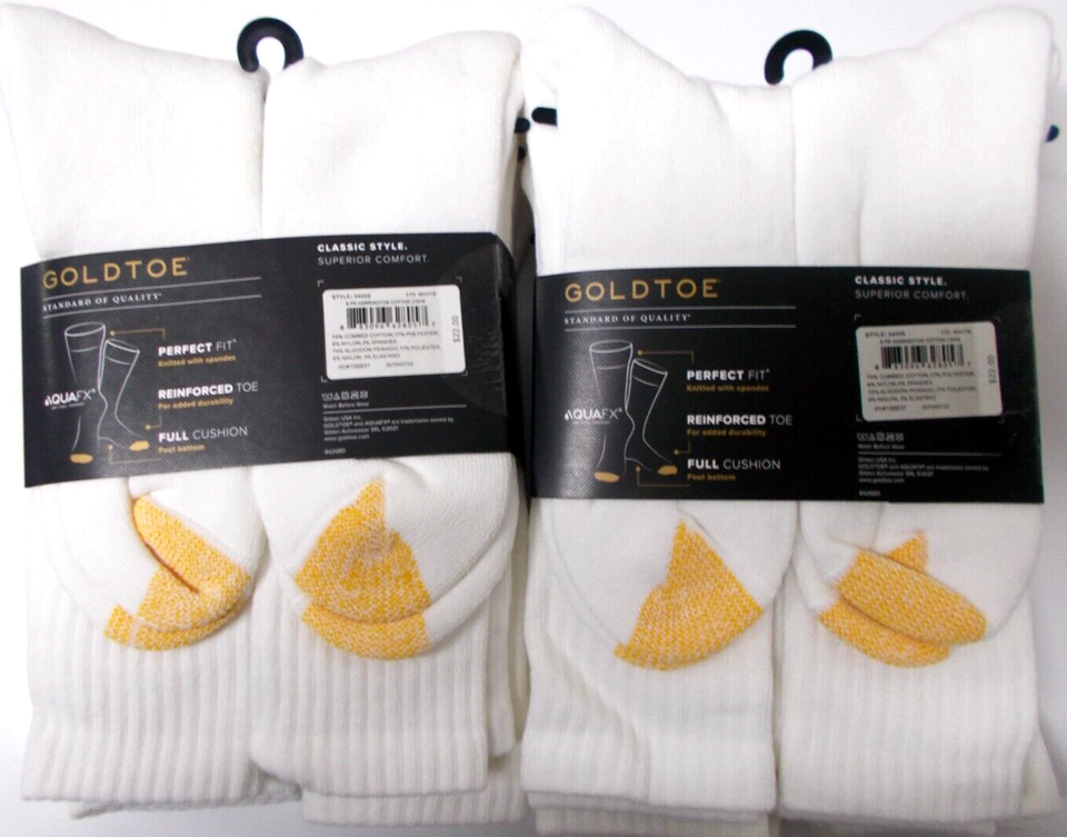 1 DOZEN Gold Toe Mens Socks Cotton Crew Harrington White Size 6-12.5 12 ...