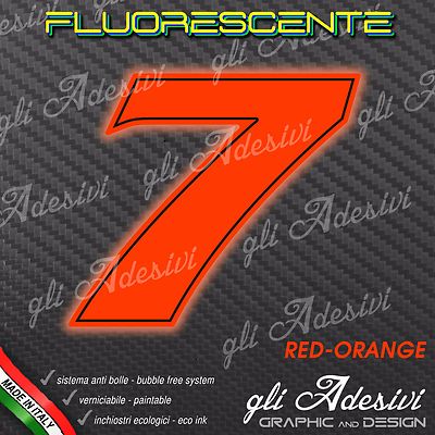 Sticker Number 7 Motorcycle Car Cross Race Red FLUORESCENT 5 cm | eBay