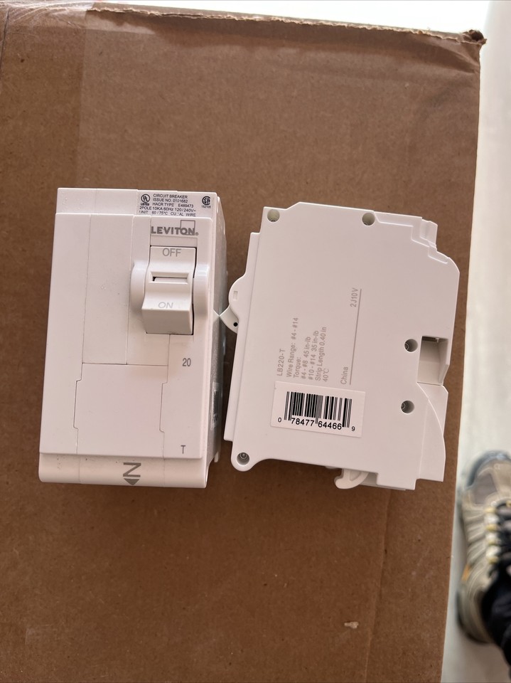 Leviton LB220-T 20A 2-Pole Plug-On Standard Branch Circuit Breaker ...