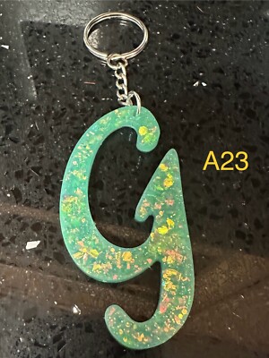 BRAND NEW HANDMADE RESIN KEY CHAIN INITIAL G #A23 LETTER ALPHABET GREEN ...