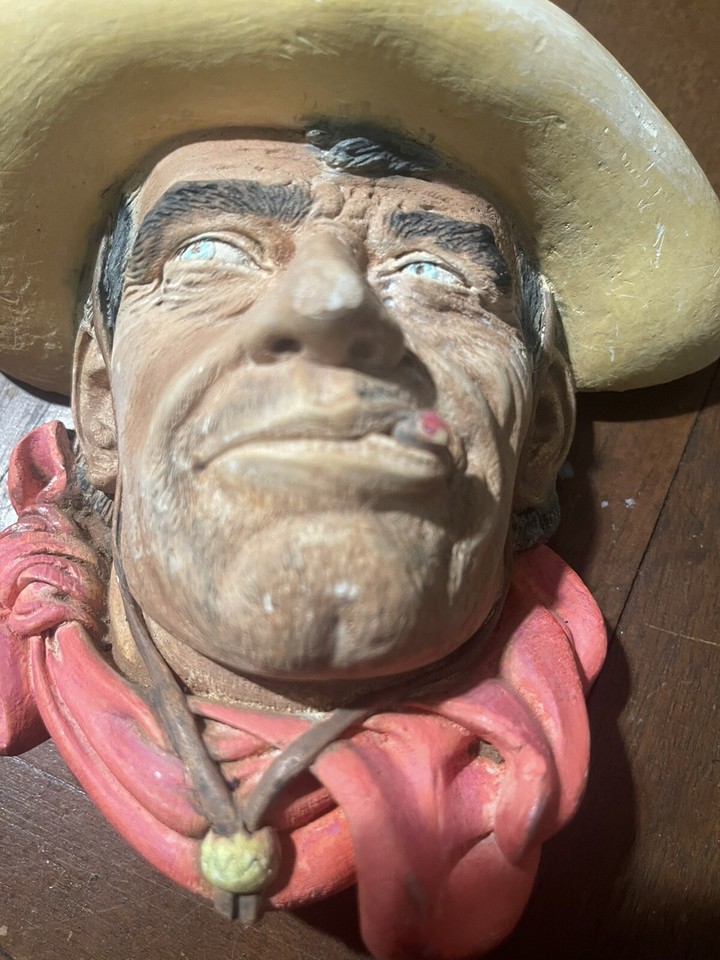 Vtg RARE Bossons Chalkware Head RAWHIDE Western Cowboy Congleton ...