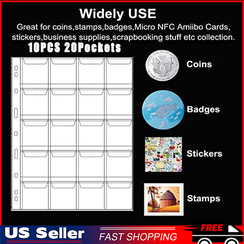 Coin Collection PagesCoin Binder 10 Sheets Inserts Sleeves with 9 Hole ...