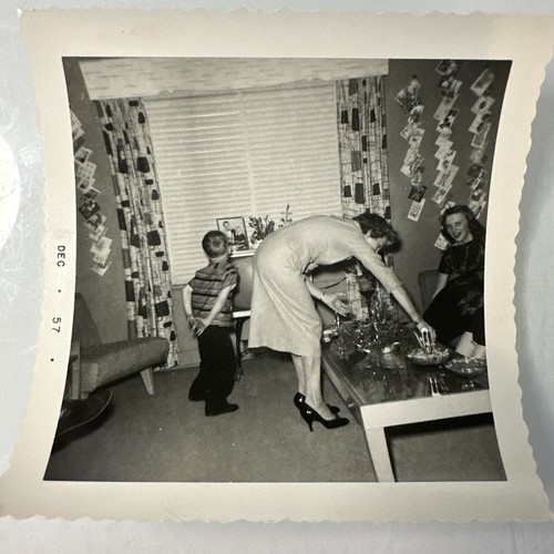 Woman Bending Over Young Boy 1957 Vintage Photograph Real Photo Living ...