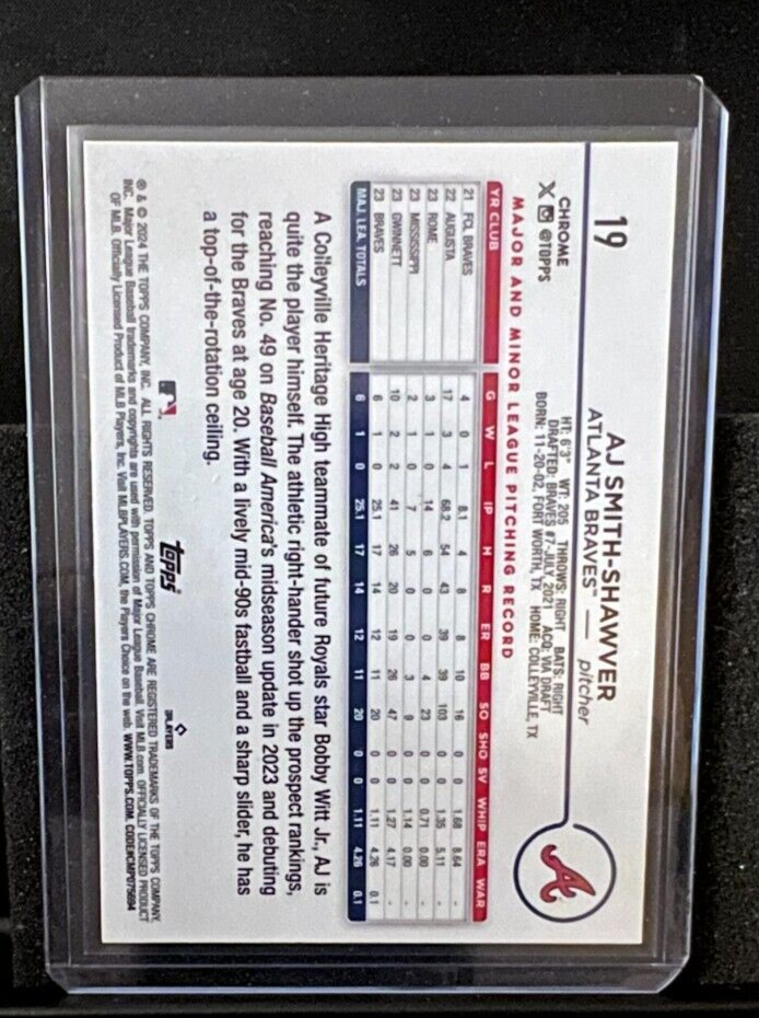 AJ Smith-Shawver RC 2024 Topps Chrome - Base Rookie - #19 - Braves | eBay