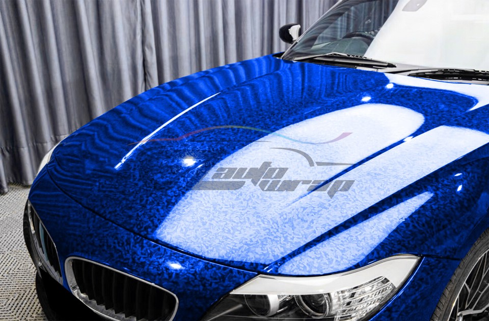 24K Chopped Forged Carbon Fiber Gloss Blue Car Vinyl Wrap Sticker Decal ...