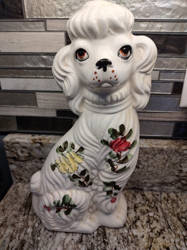 Vintage Mid 20th Century Ceramic Mantel Poodle White Floral 1950s-1970s ...