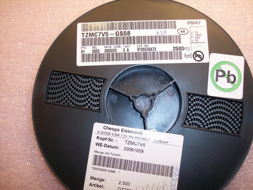 QTY (2500) TZMC7V5-GS08 VISHAY SOD-80 7.5V .5W MELF ZENER DIODES ROHS ...