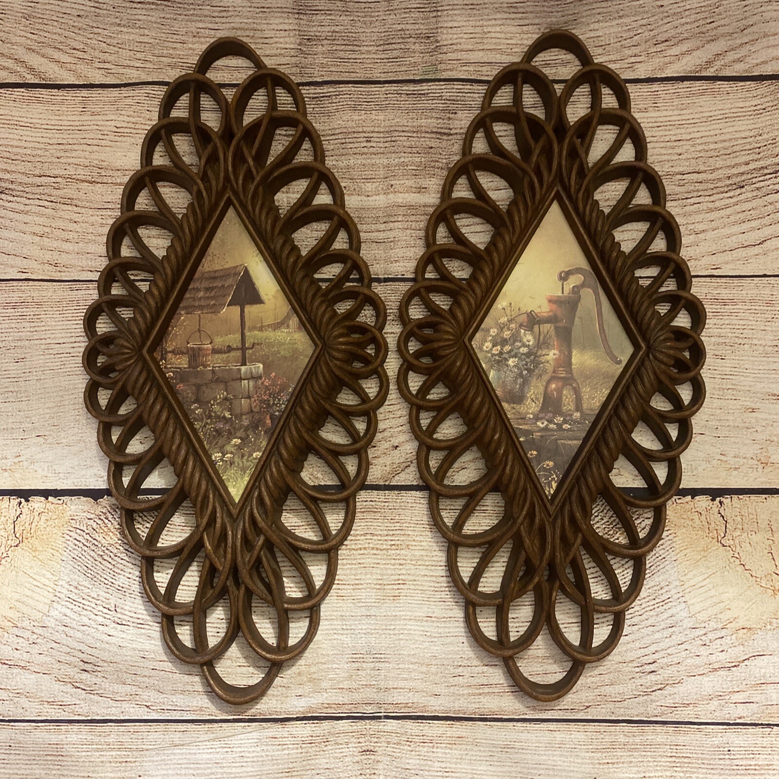 VTG Burwood #1350 Diamond Shaped Wall Hanging Home Decor Plaques Set 2 ...