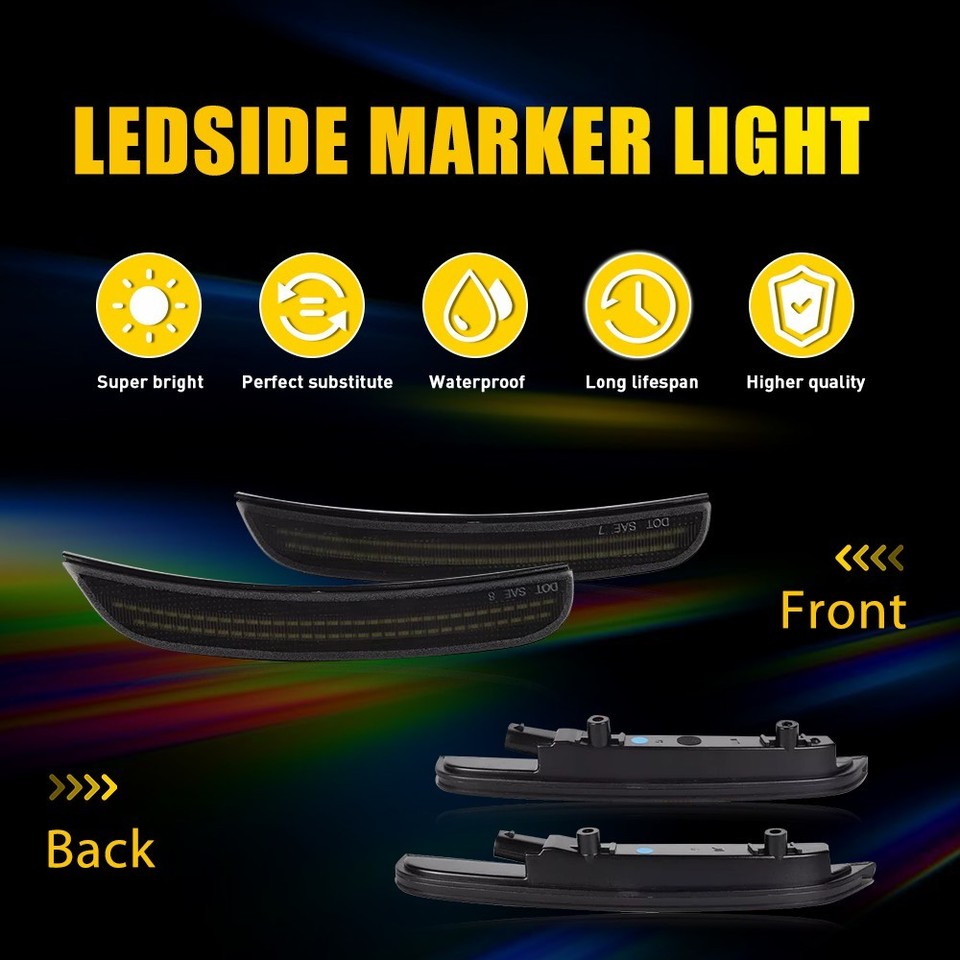 F+R Blue LED Side Marker Turn Signal Light Smoked For 2015-22 Dodge ...