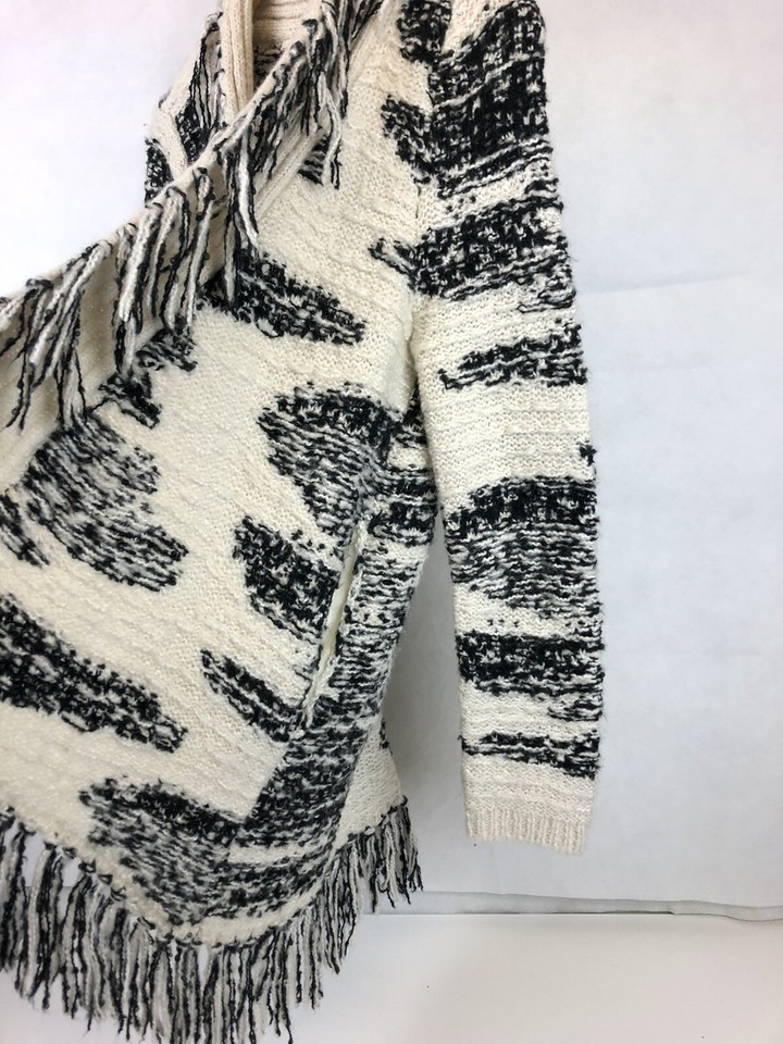 Women’s LA Made Petite S Long Open Front Knit Cardigan Fringe Wool ...