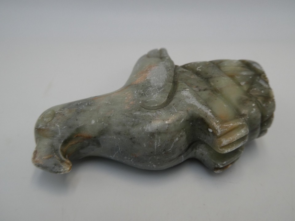 VINTAGE INUIT NATIVE INDIGENOUS AMERICAN TRIBAL CARVED GREEN STONE BIRD ...