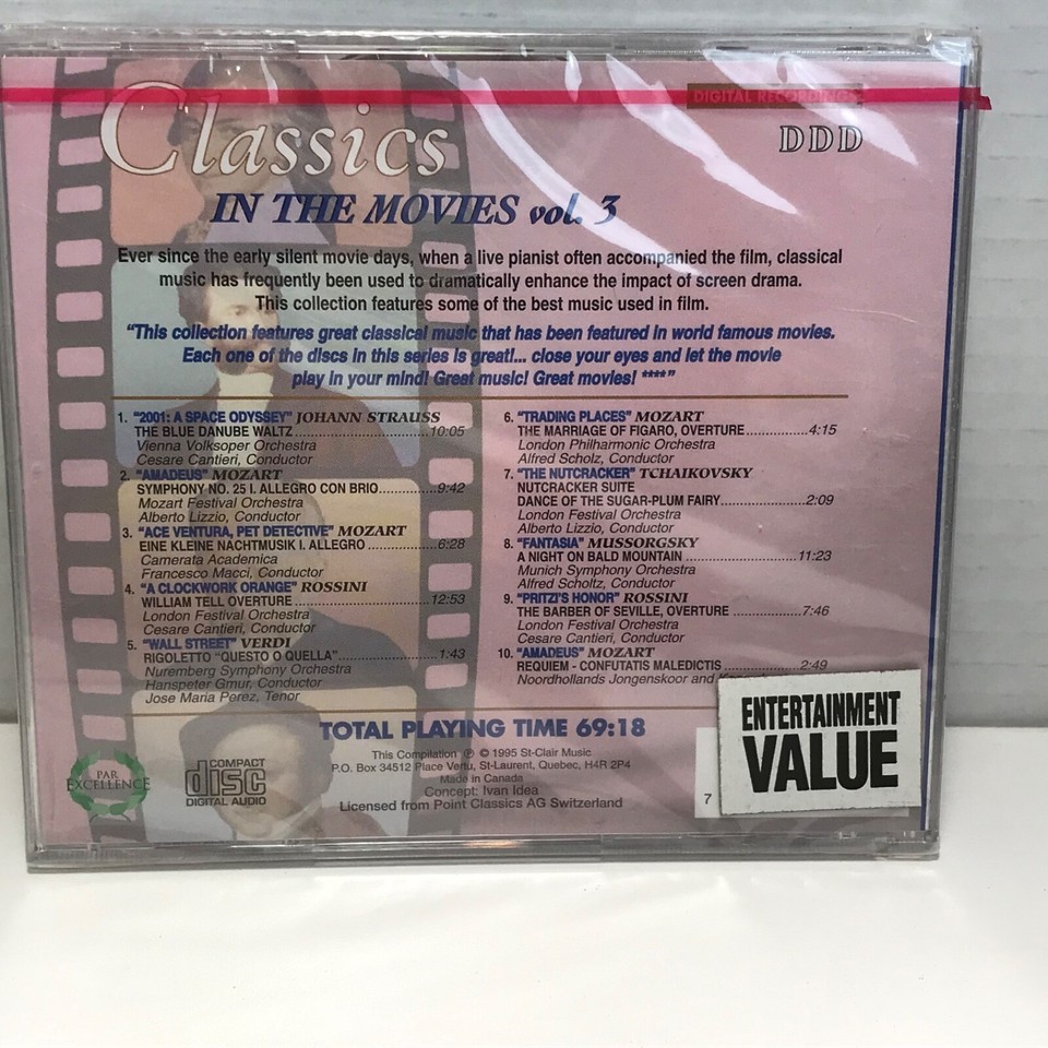 Classics in the Movies, Vol. 3 Music CD Import Canada 1995 Famous Movie ...