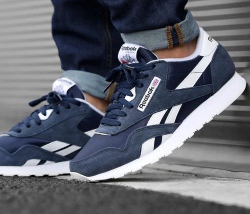 Reebok Classic Nylon NAVY BLUE WHITE Mens Running Shoe Sneakers ...