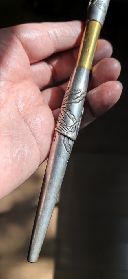Antique Japanese Silver/Oborogin and Gold Accented Kiseru Tobacco Pipe ...