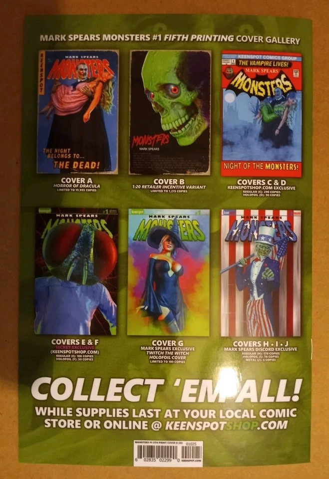 Mark Spears Monsters #1 5th Print 1:20 Evil Dead Homage Keenspot 2024 ...