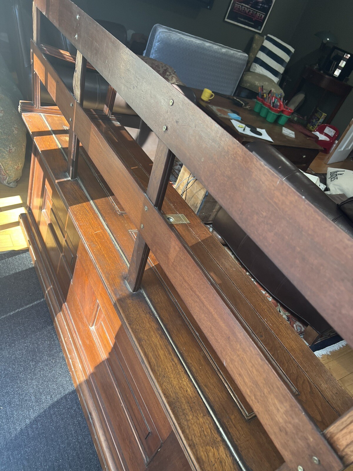 Antique Church Pew with Arm Rests & Under Seat Storage ~ Hand Carved | eBay