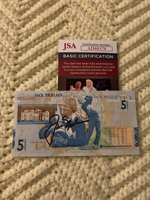 Jack Nicklaus Signed British 5 Pound Note JSA Authentication COA RBS ...
