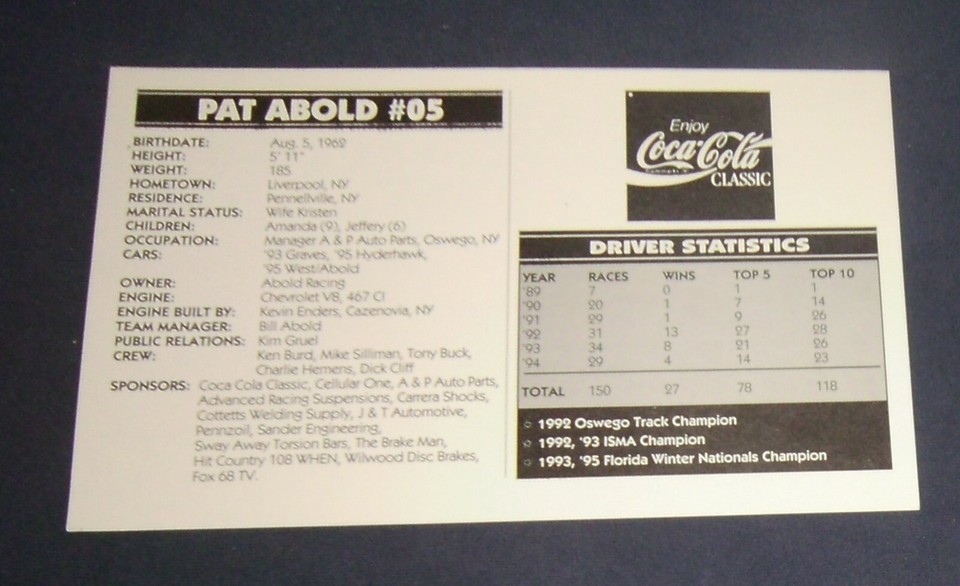 Pat Abold #05 Supermodified Handout Hero Card | eBay