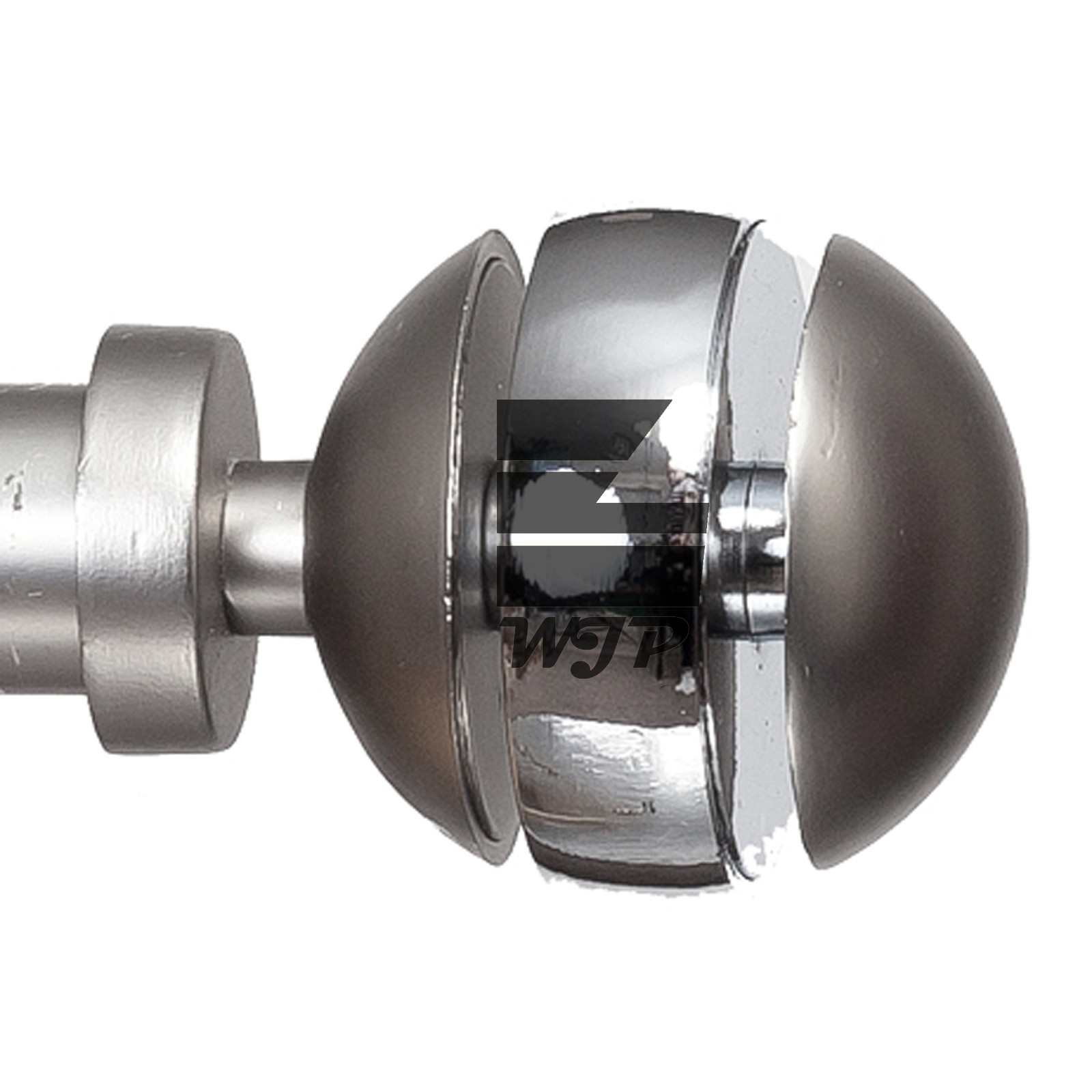 PAIR METAL CURTAIN POLE FINIALS FOR 16MM POLE SATIN CHROME, RINGS ...