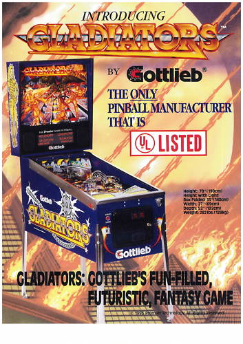 FLYER DE FLIPPER GOTTLIEB GLADIATOR NEUF ORIGINE | eBay