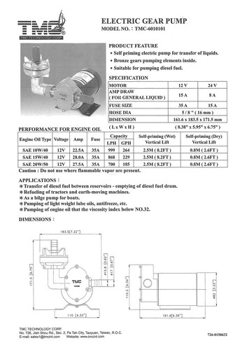 TMC Electric Gear Pump Bronze 24V for Liquid Transfer & Oil Change # 23257 | eBay