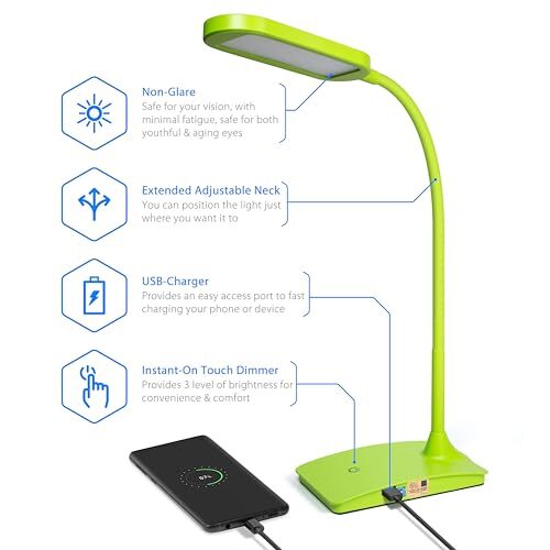 Green Desk Lamps for Home Office - Super Bright Small Desk Lamp with ...