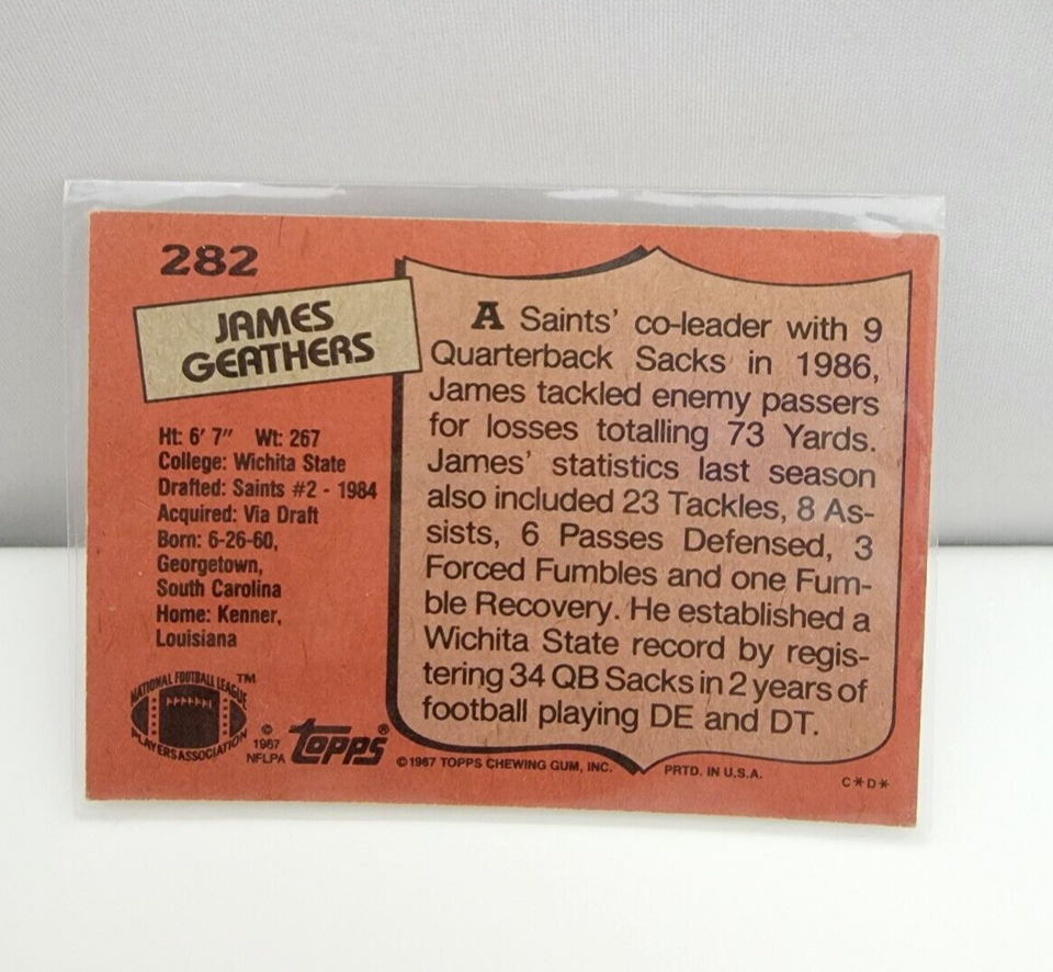 1987 Topps James Geathers RC New Orleans Saints #282 NFLFootball Card ...