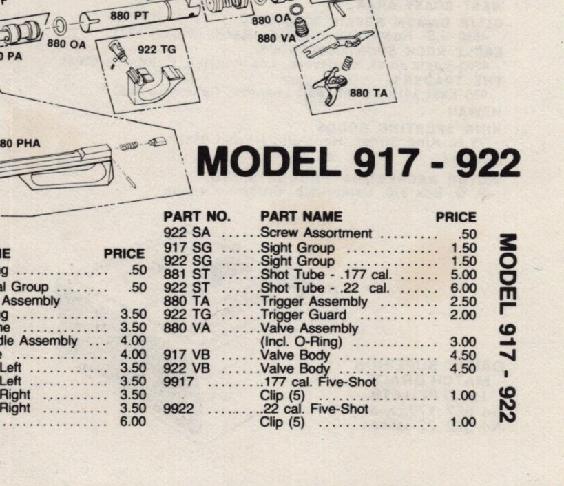 Original DAISY Power Line Parts Model 917 -922 Manual BB Pistol (4A) | eBay