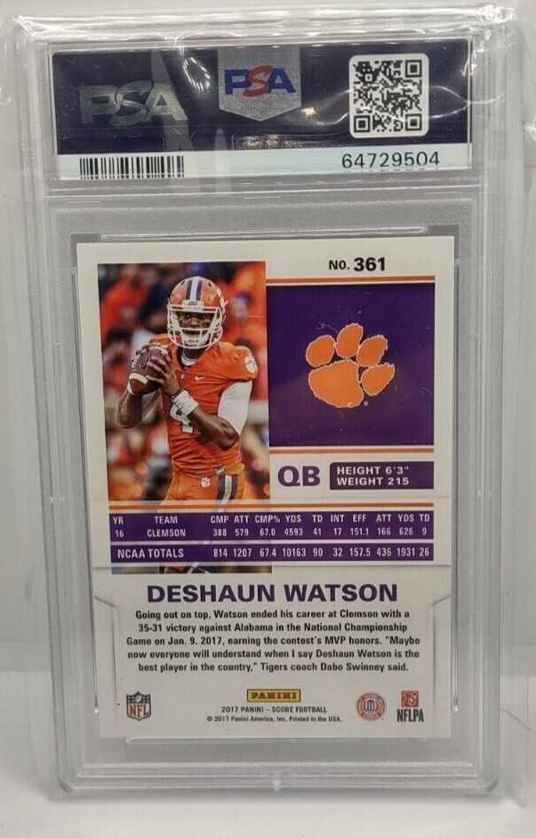 Graded 2017 Panini Score DESHAUN WATSON 361 Rookie Football Card PSA 10 ...