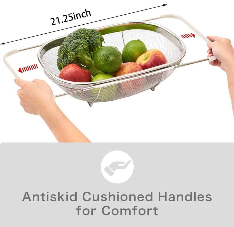 Over The Sink Colander 6 Quarts Stainless Steel Oval Colander With ...