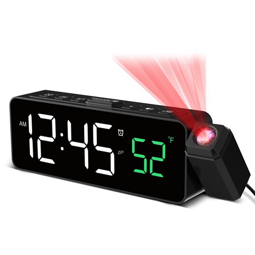 Projection Alarm Clock for Bedroom Ceiling Compact Plug-in Digital ...