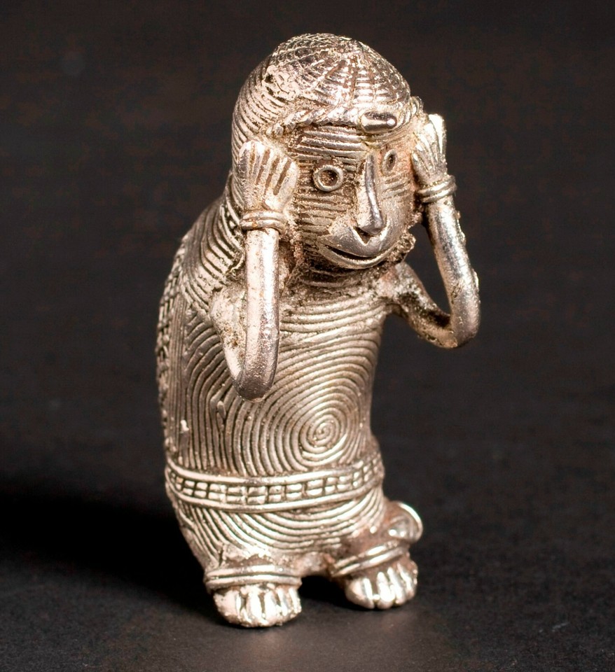 Small Ethnic Folk Art Monkey Figurine Metal Silver Finish 2.75" Tall ...