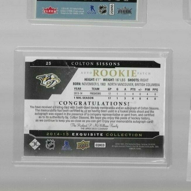 2014-15 UD The Cup Colton Sissons Exquisite Collection Rookie Patch ...