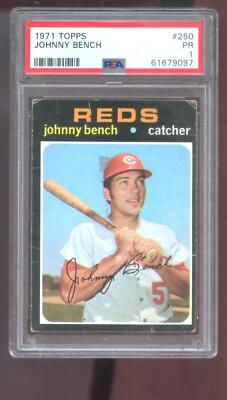 1971 Topps #250 Johnny Bench PSA 1 Graded Baseball Card MLB Cincinnati ...