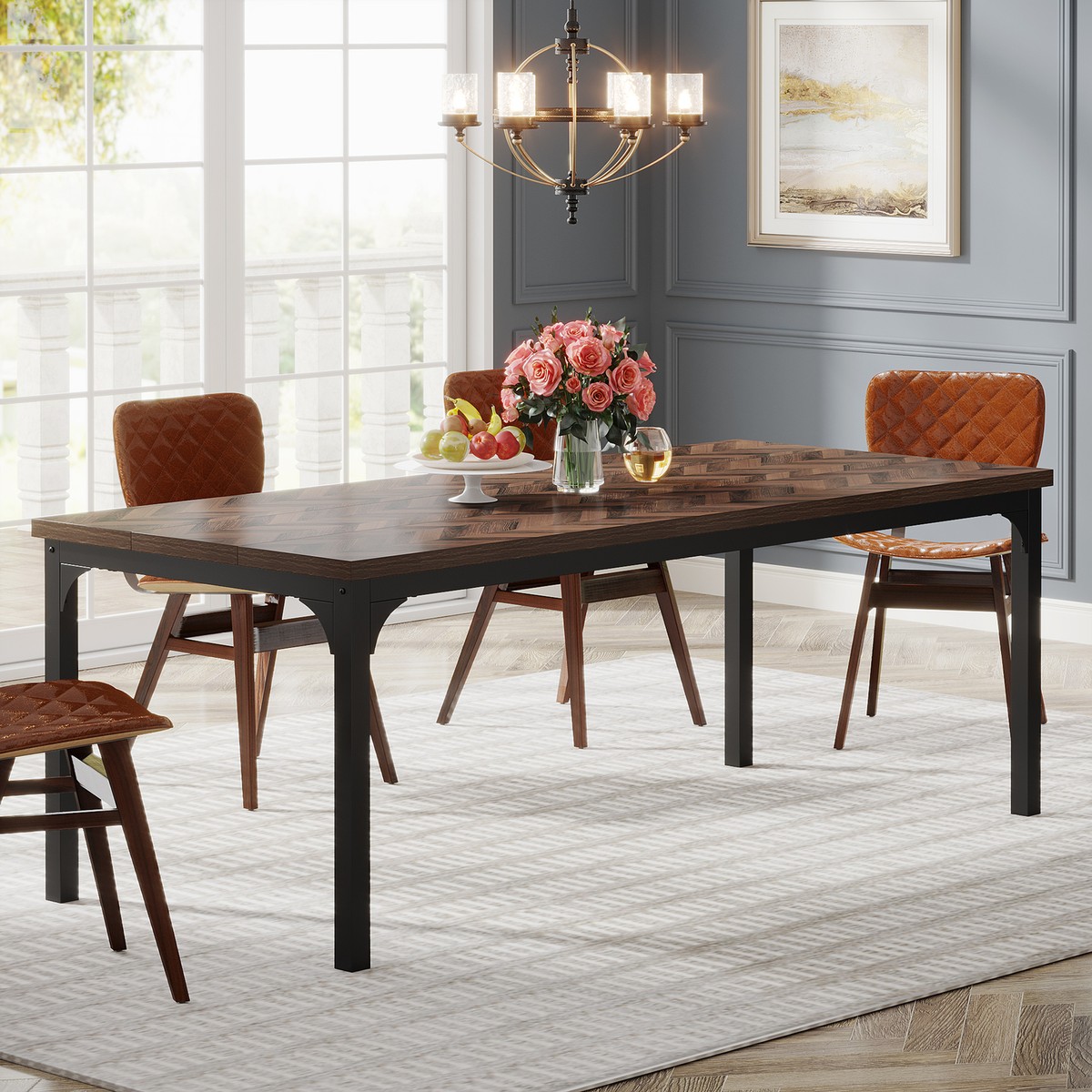 Large Modern Farmhouse Table WILLIAMSPACE 106 Wood Extendable Dining