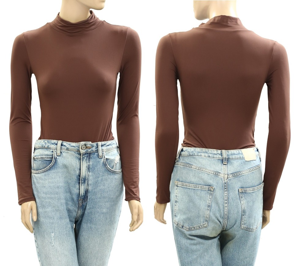 Pumiey Mock Turtle Neck Long Sleeve Bodysuit Top Solid Beach Soft S NEW ...