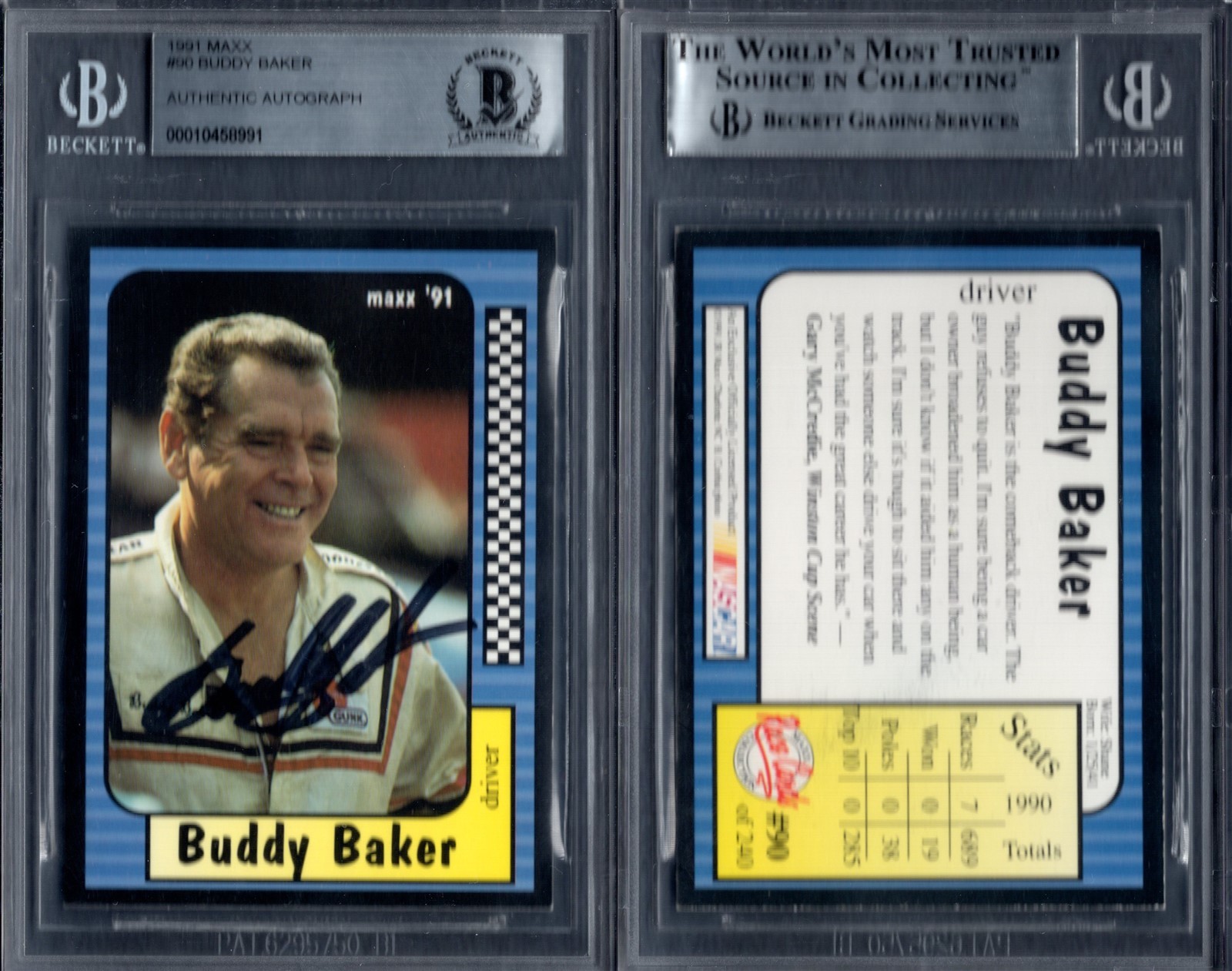 BAS 1991 Maxx #90 Buddy Baker Signed Autographed AUTO G00 1513 | eBay