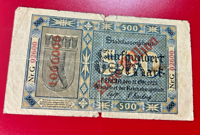 1922 GERMANY 500 MARKS BANKNOTE WITH ONE MILLION MARKS STAMPS | eBay