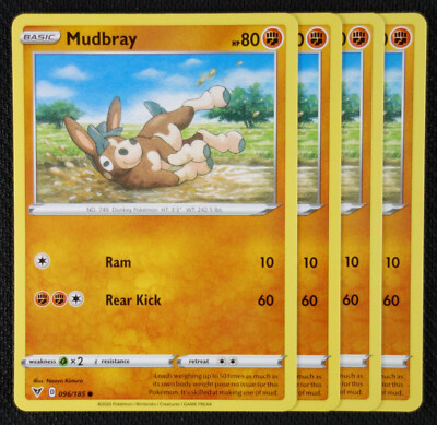 Pokemon Cards 4x Mudbray 096/185 Playset Vivid Voltage NM/M | eBay
