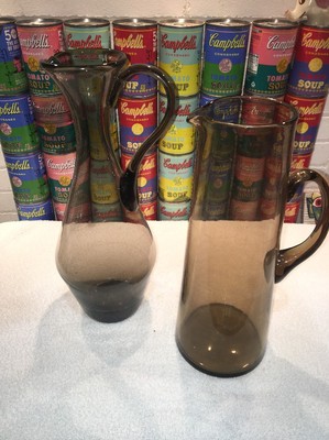 Large mid century mod Smoke Brown ERICKSON ? Art Glass Pitcher + Bonus ...