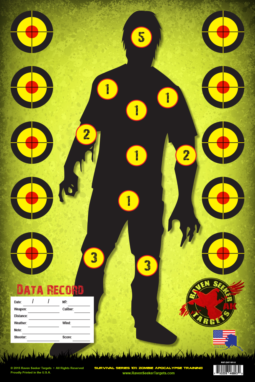 12X18 ZOMBIE RANGE 9mm TRAINING PAPER TARGETS: SURVIVAL SERIES 101: 30 ...